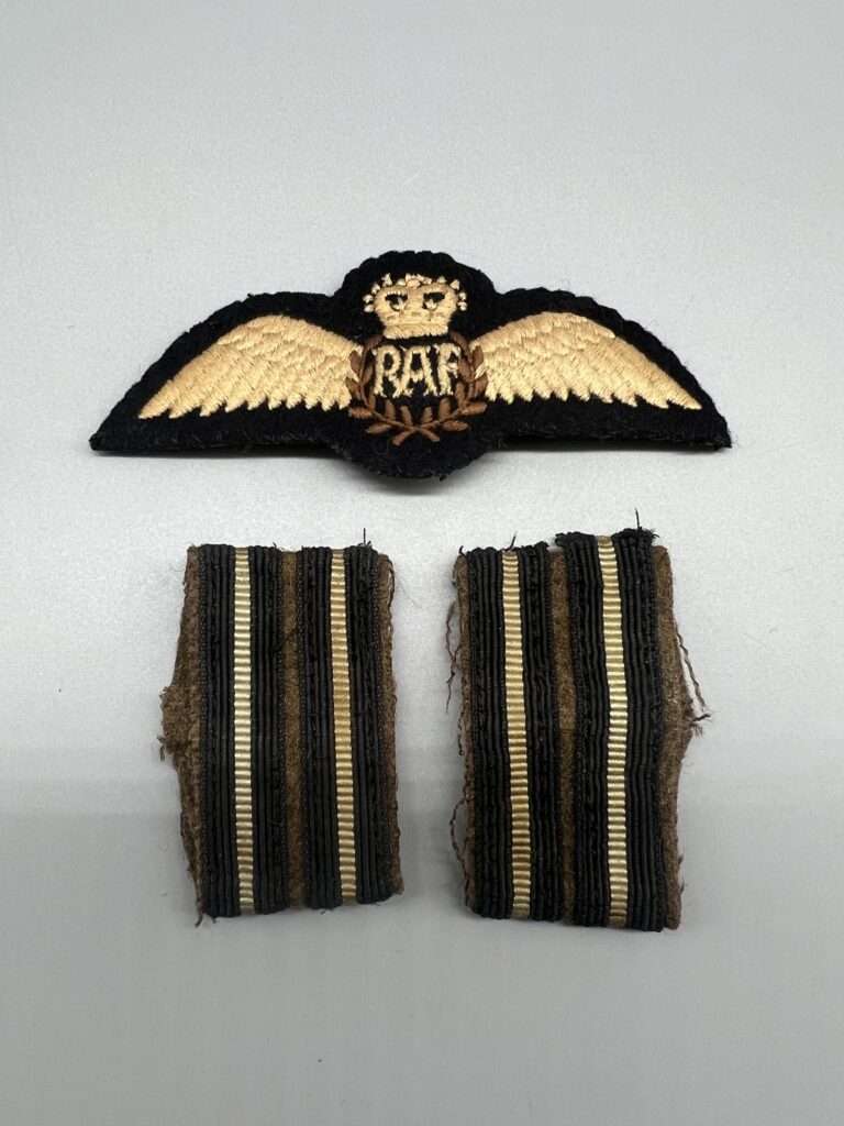 RAF Pilot Wings Queen Crown & Set Flight Lieutenant Rank Slides